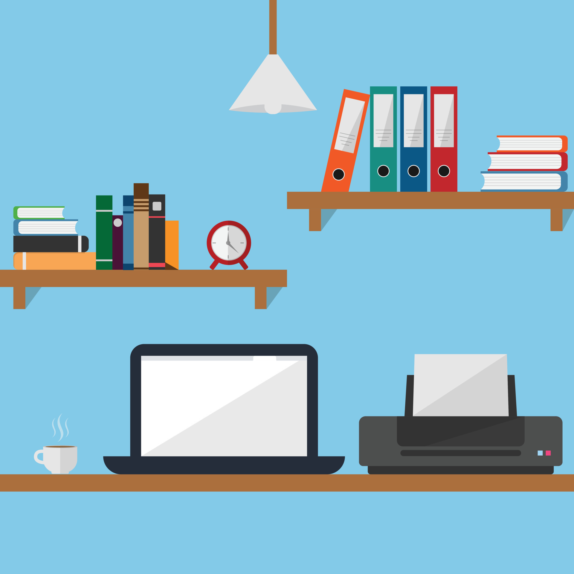 Flat design vector illustration of modern home office interior with ...