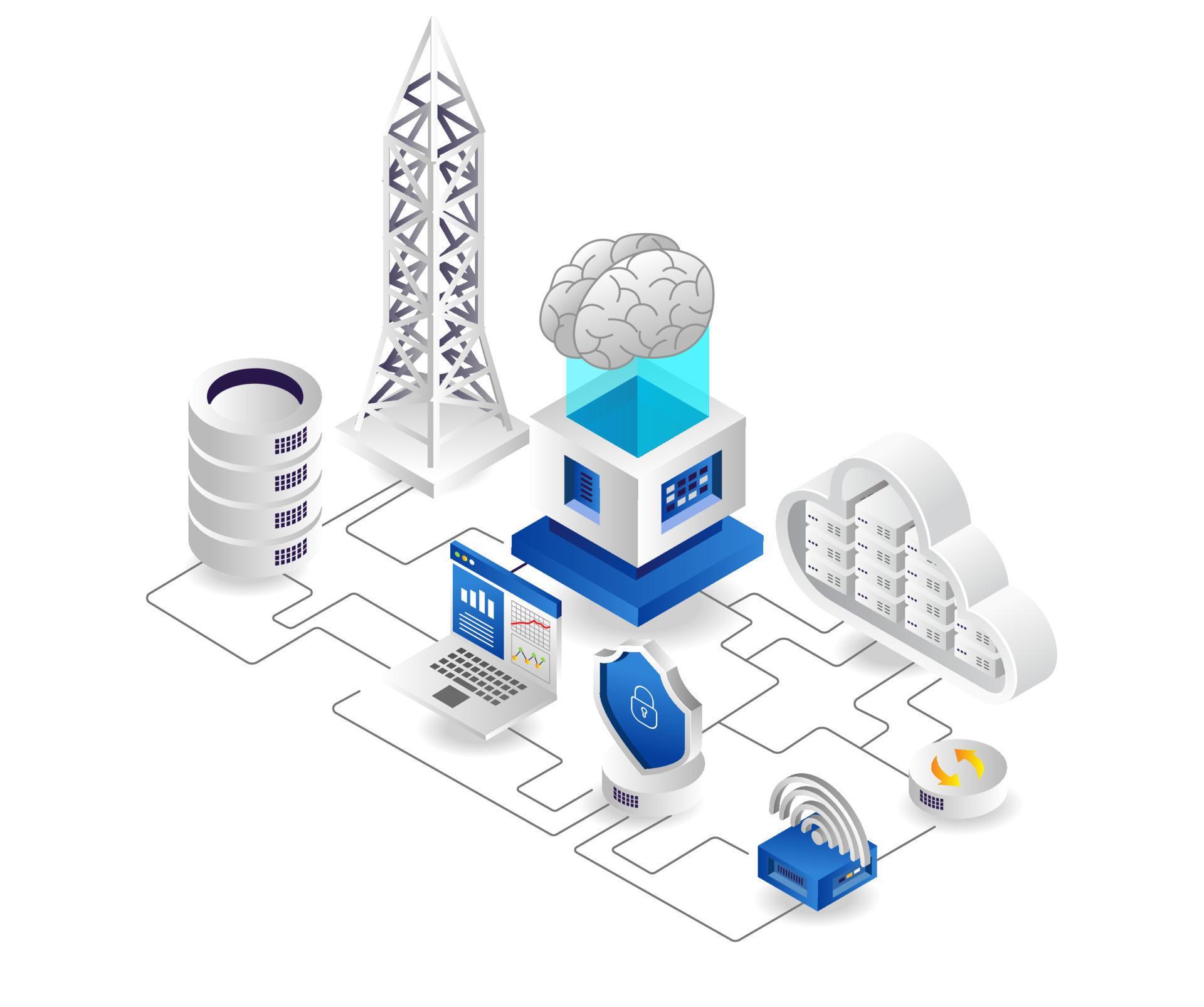 Artificial intelligence for cloud server security 10682451 Vector Art ...