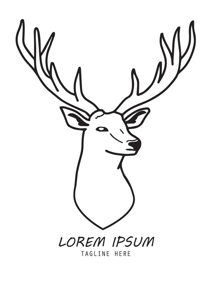Outline of Reindeer wild head and horn. hand drawing and Fill color for ...