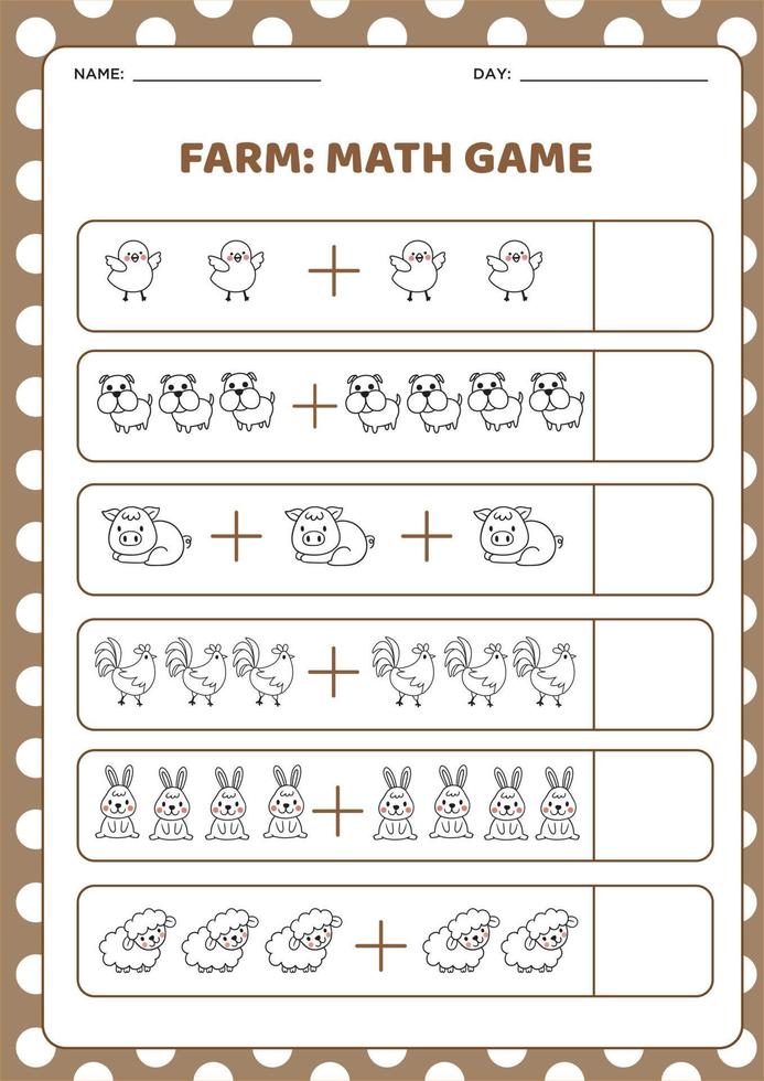 Math game. Farm animal worksheet 10686321 Vector Art at Vecteezy