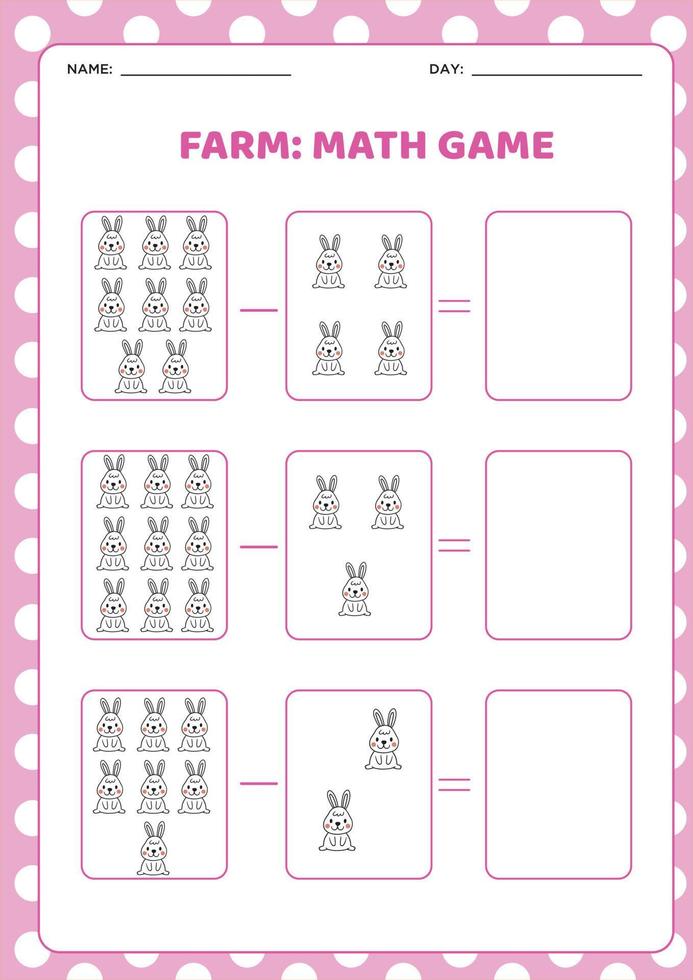 Farm animals. Math Game. Subtraction 10686329 Vector Art at Vecteezy