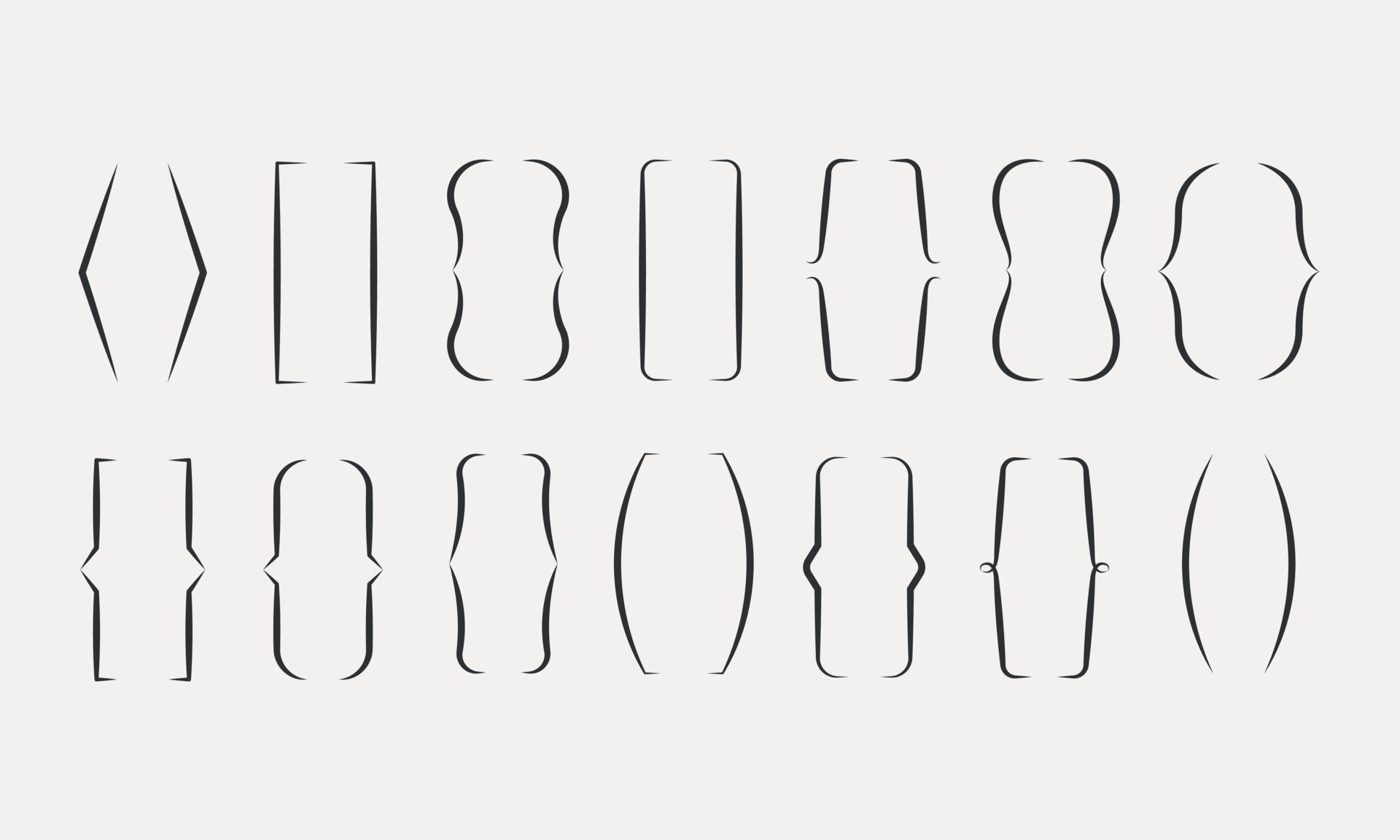 Black brackets. Set of curly braces thin line. Parentheses punctuation ...