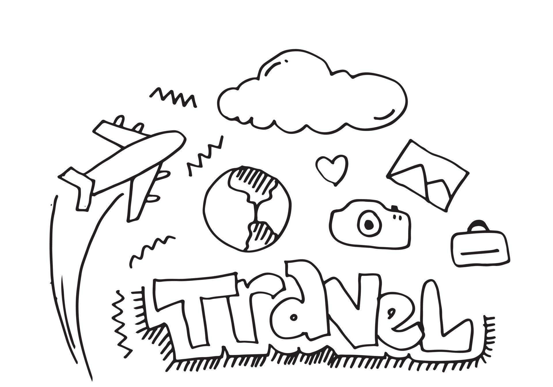 Set of hand drawn travel doodle. Vector illustration.Doodle art world ...