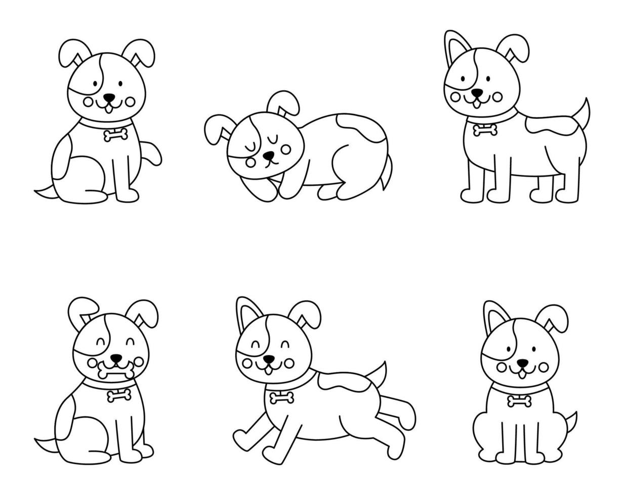 conjunto de perros lindos en estilo de dibujos animados. página para colorear para niños ...