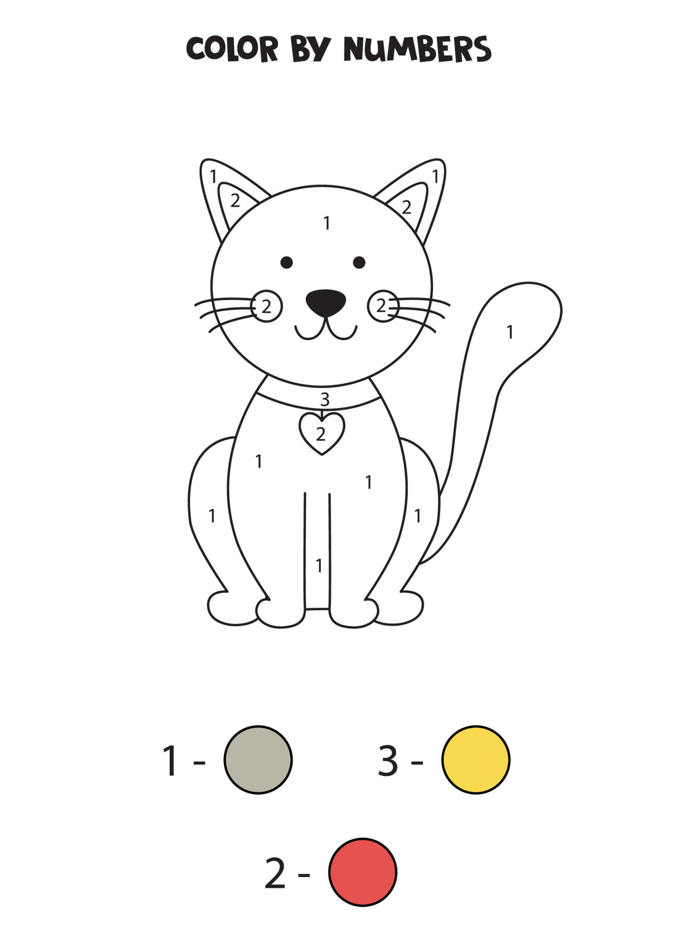 Color cute gray cat by numbers. Worksheet for kids. 10690399 Vector Art ...