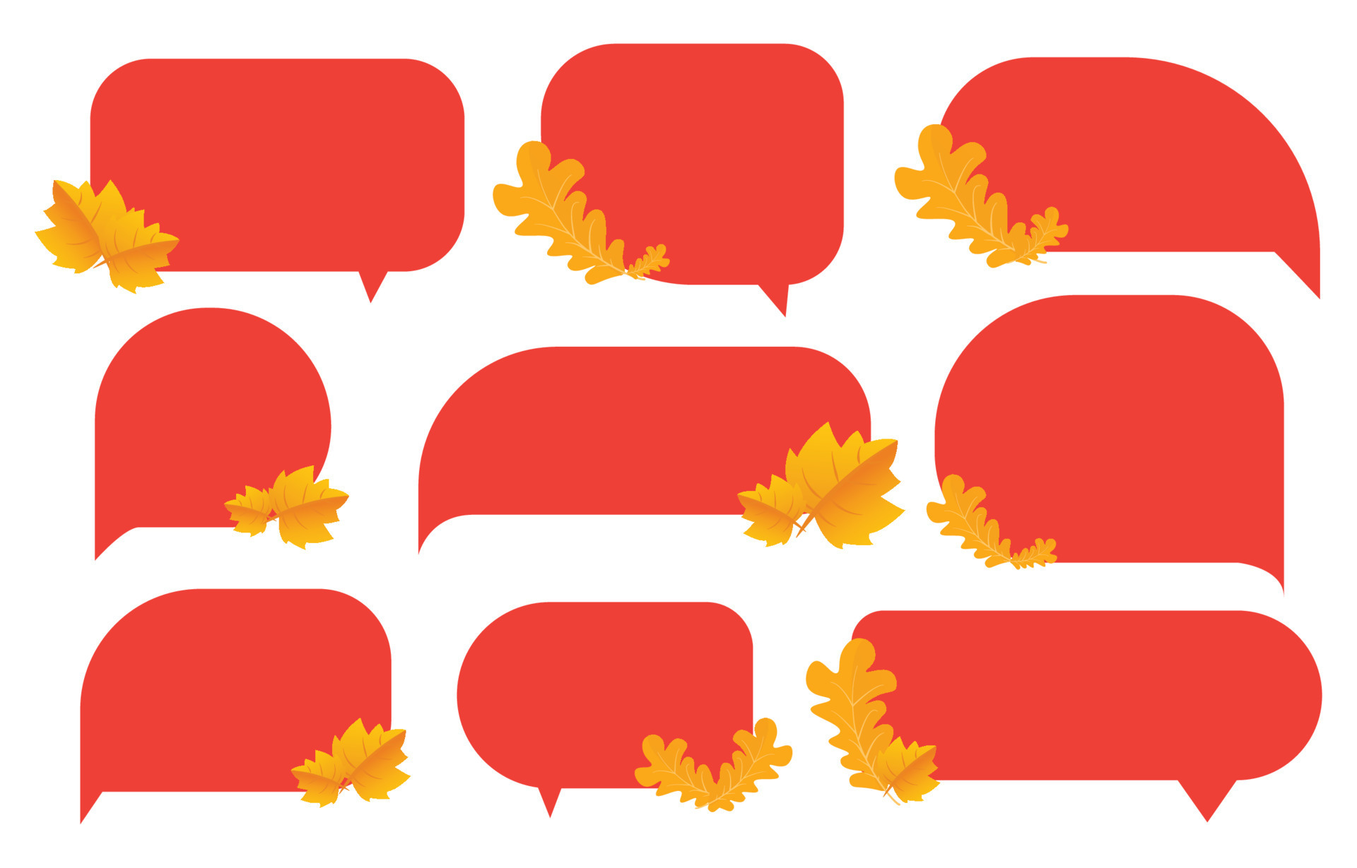 Set speech bubbles with brown leaves. Autumn and fall concept on white ...