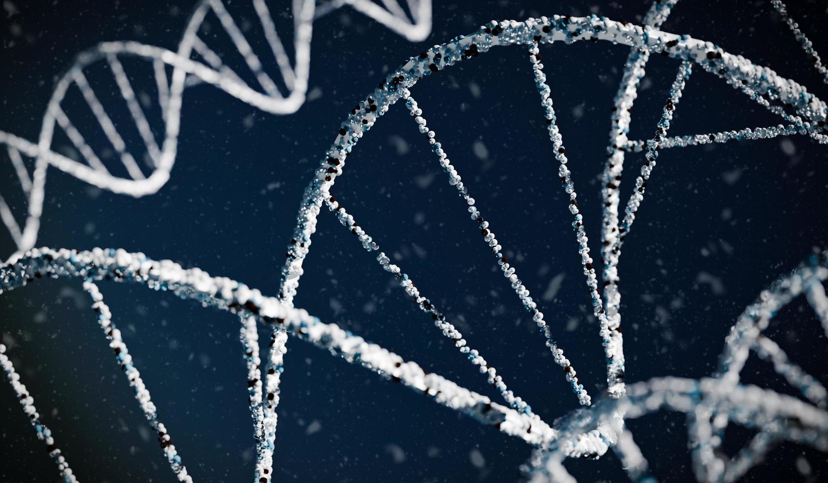 Conceptual background with helix human DNA structure, in abstract blue space. 3D Rendering ...