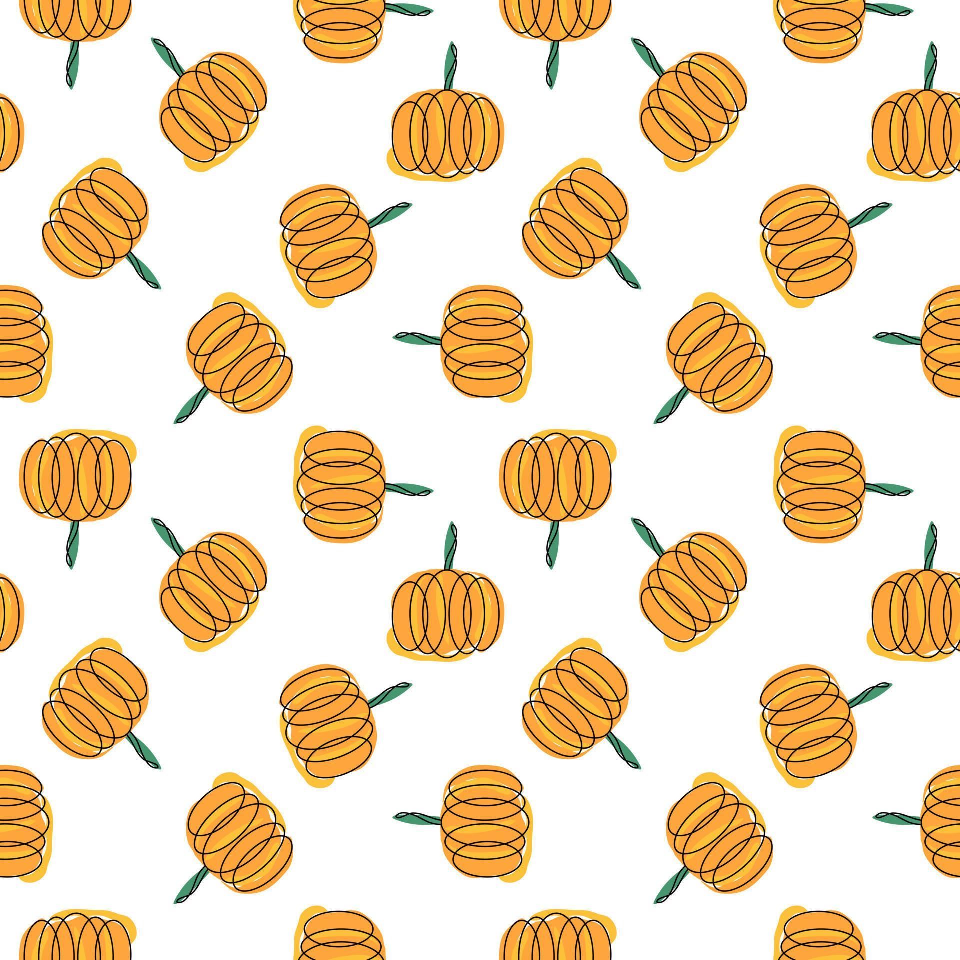 Seamless pattern with pumpkins. Line style vector. Patterns for ...