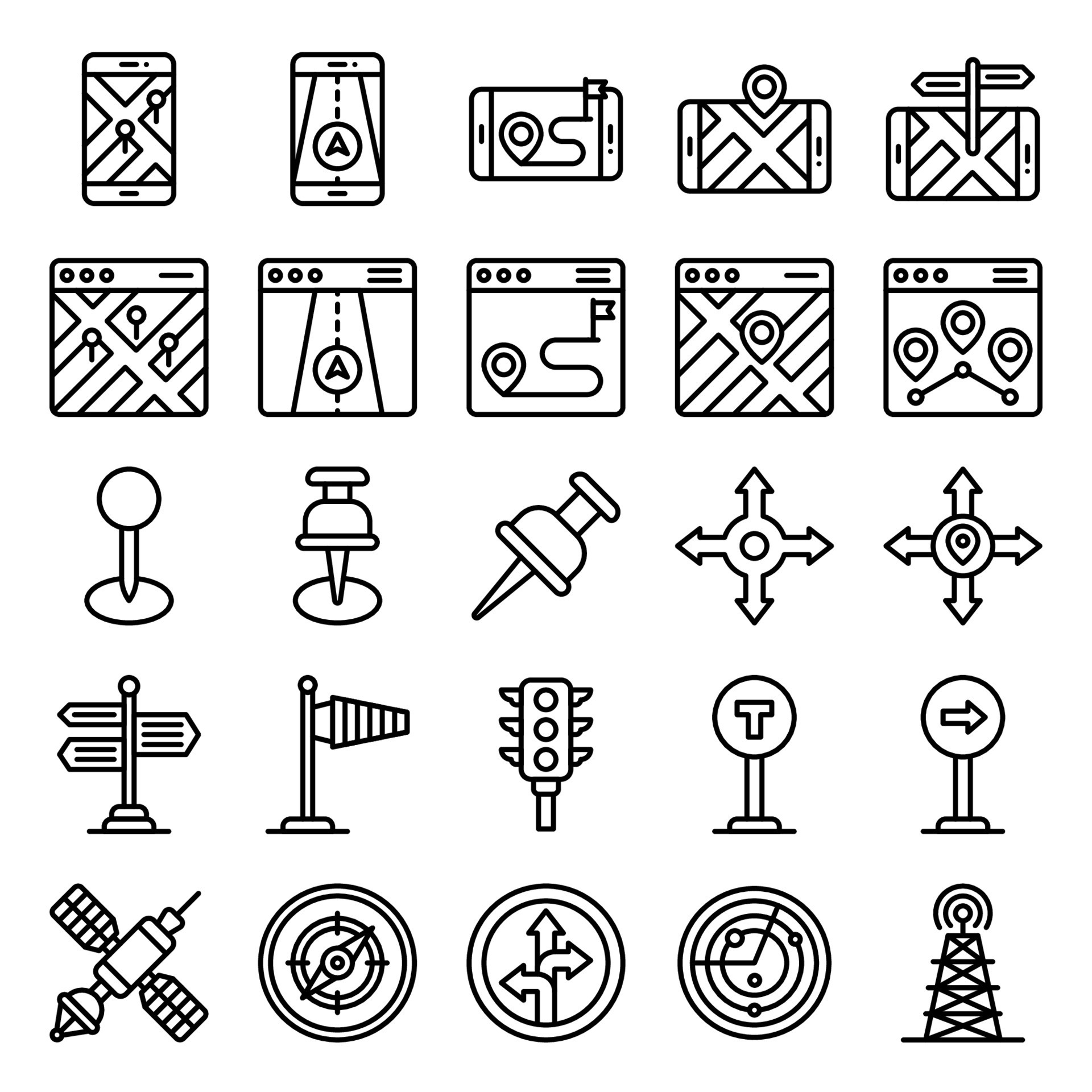 Location map and navigation line icon set 3 10697477 Vector Art at Vecteezy