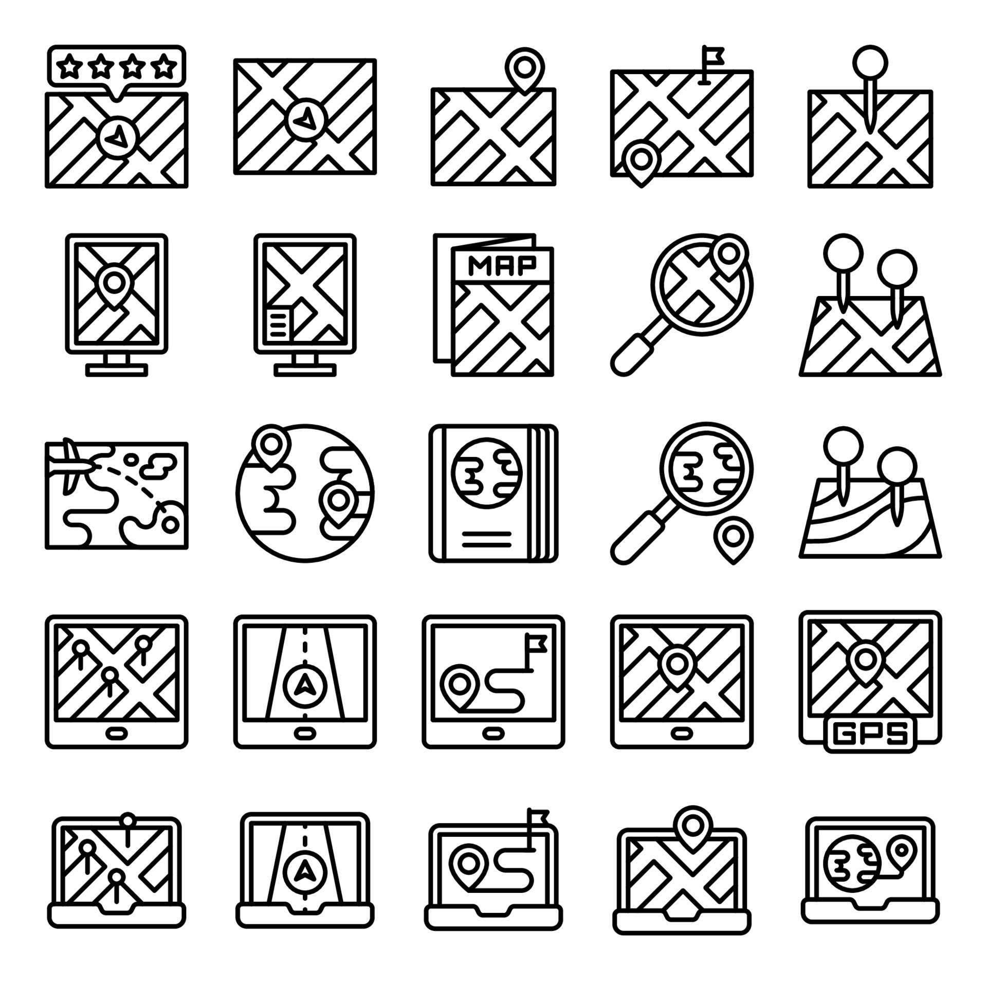 Location Map And Navigation Line Icon Set 10697483 Vector Art At Vecteezy