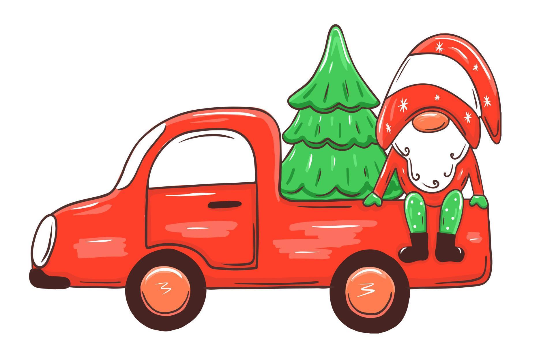 Christmas gnome in truck 10700112 Vector Art at Vecteezy
