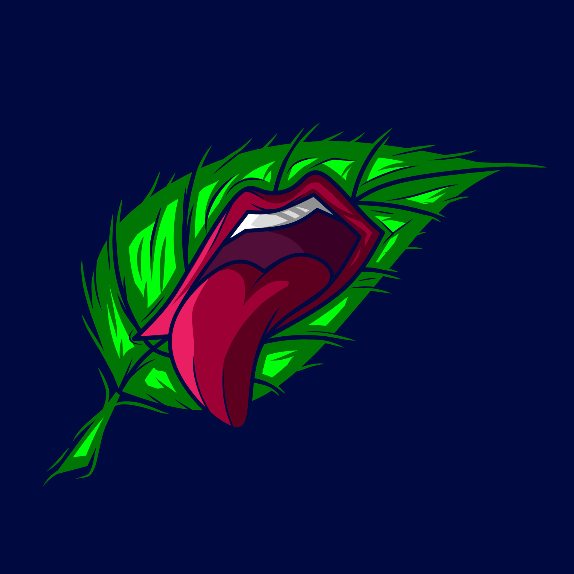 Lip Tongue Art On The Green Leaf Design 10703322 Vector Art At Vecteezy