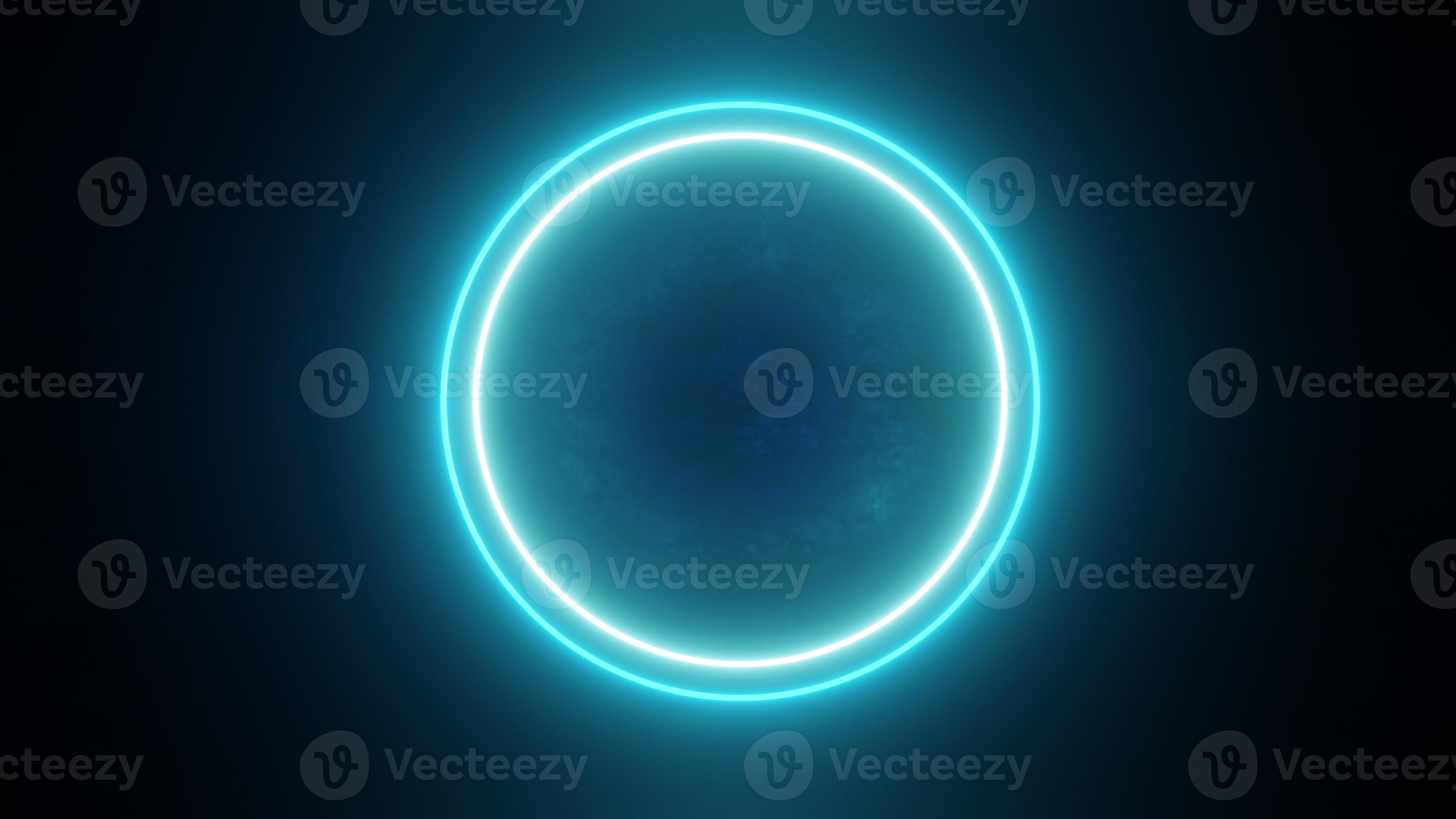 3d rendering of blue circle neon glowing abstract light background. Scene for advertising ...