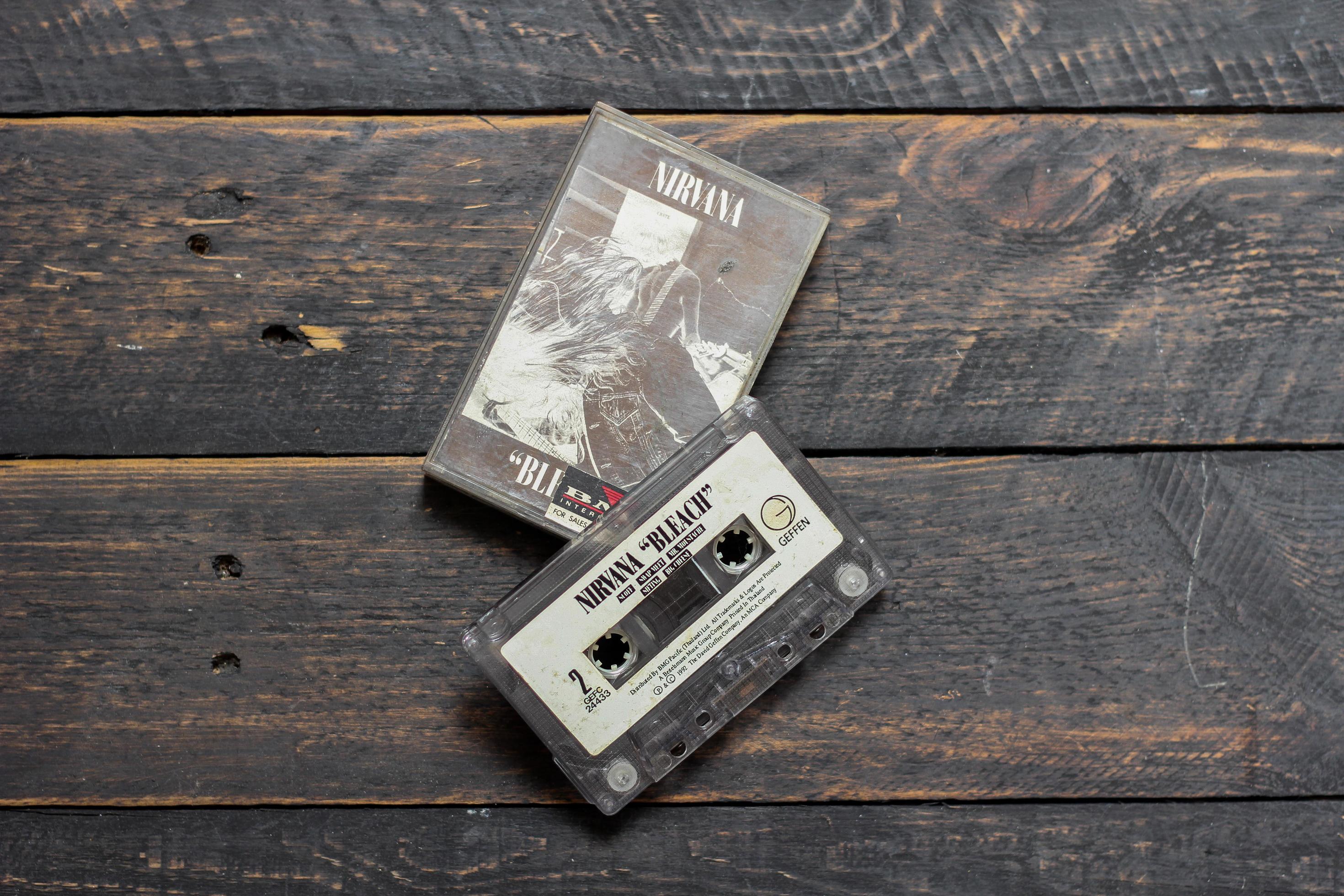 Bangkok Thailand January 22 2022 90s Cassette Tapes Of Nirvana Album Bleach On A Black Wooden