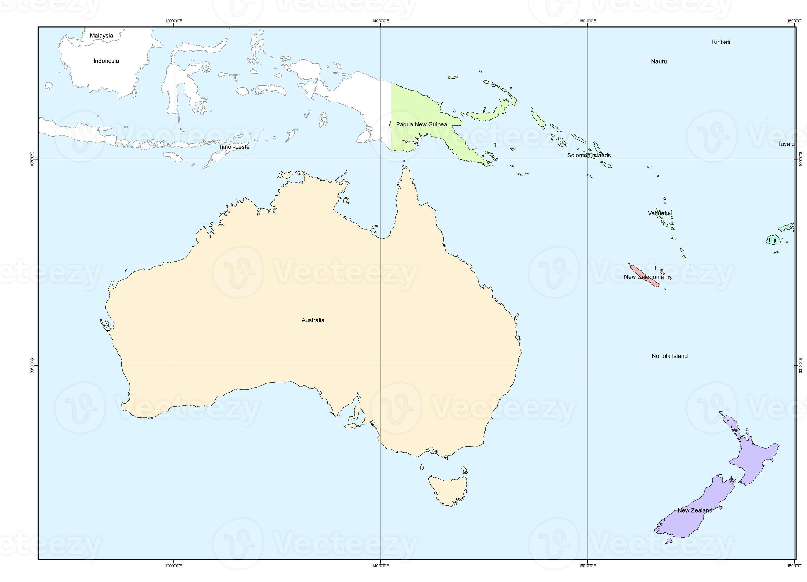 administrative map of the boundaries of the Australia continent, each ...