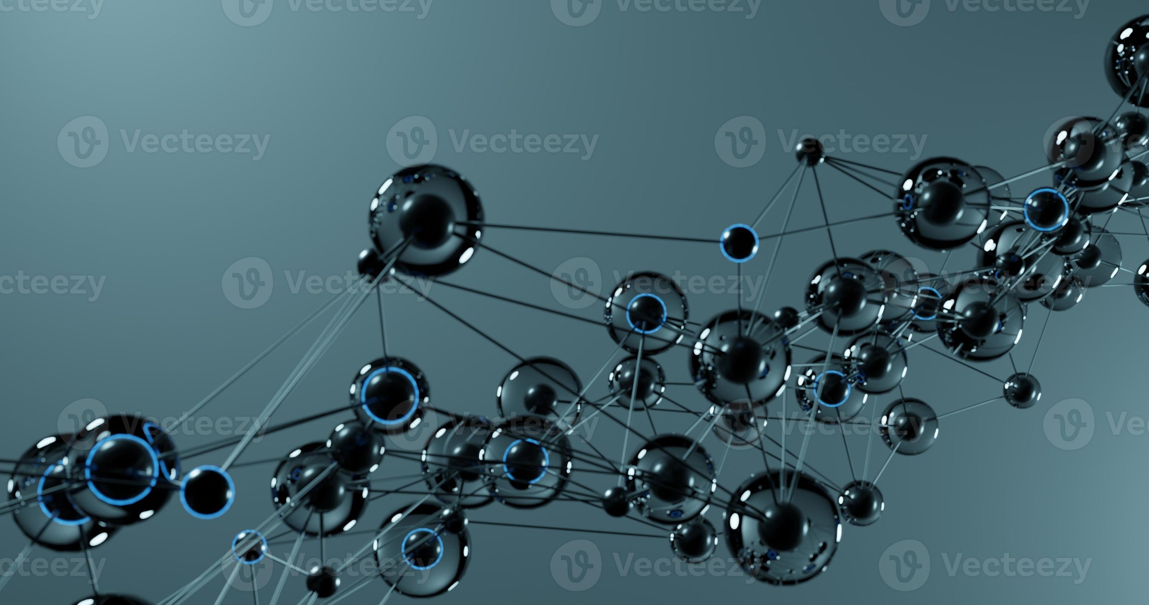 Abstract background design using pattern of interconnected metal particles in bright blue and ...