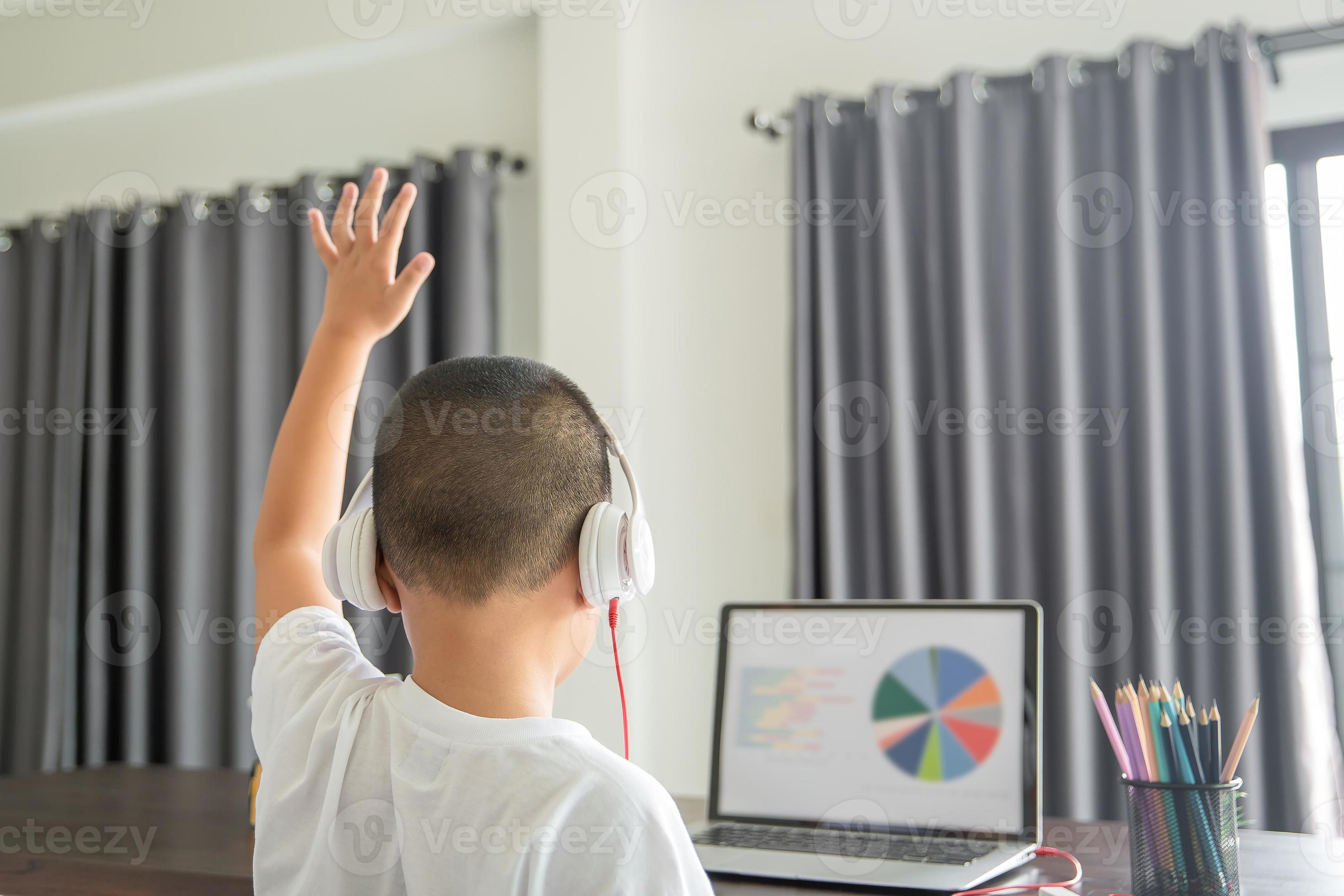 Young student distance learning virtual distance online class on video ...