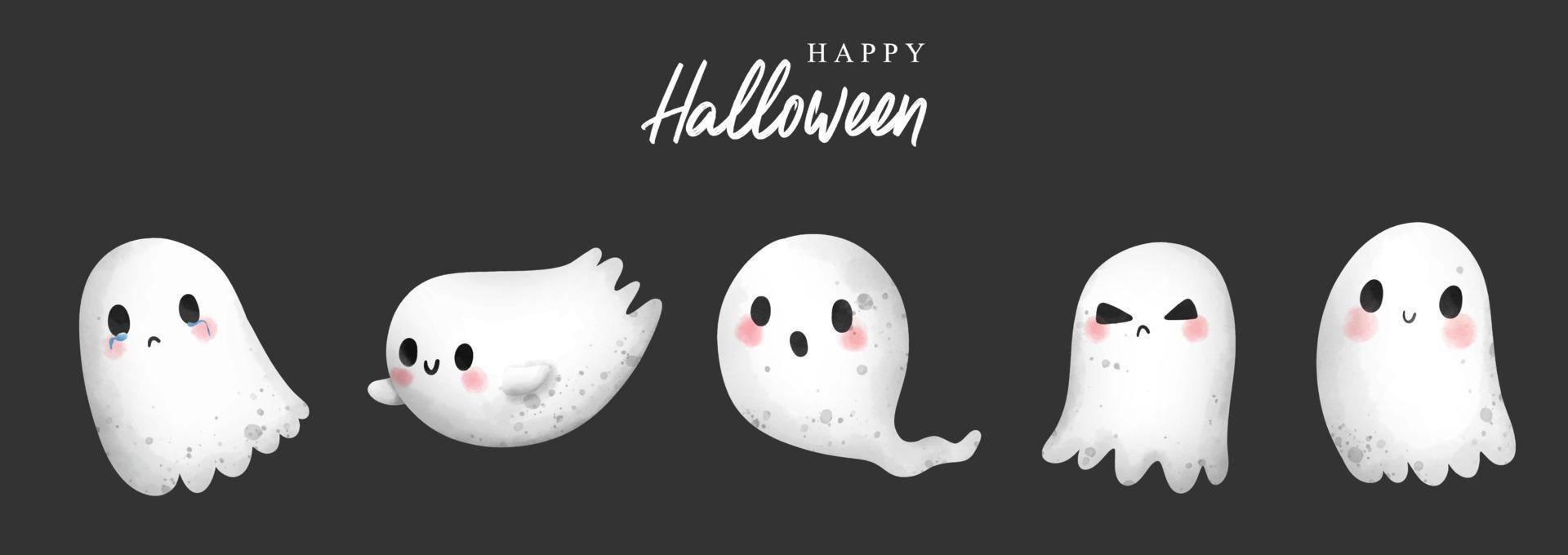 Happy Halloween With Cute Ghost Vector Illustration 10716391 Vector Art At Vecteezy