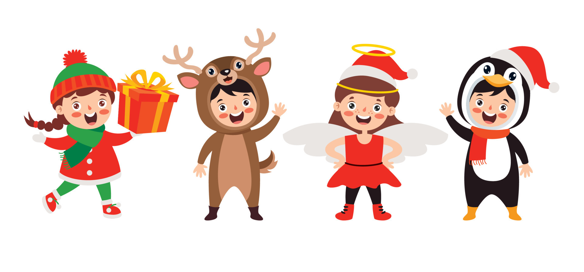 Children Wearing Costumes In Christmas Theme 10721906 Vector Art at ...
