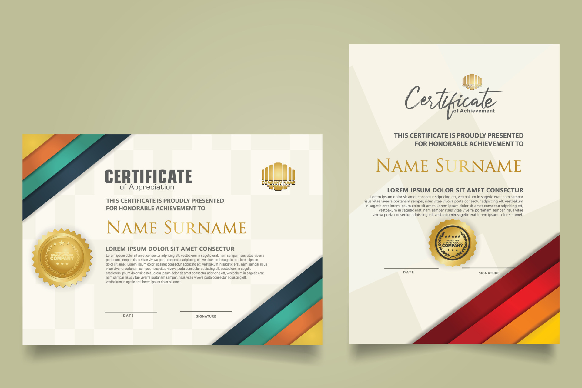 set certificate template with stripes ornament and modern texture ...