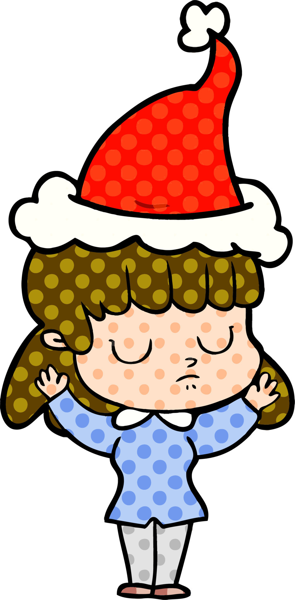 comic book style illustration of a indifferent woman wearing santa hat ...