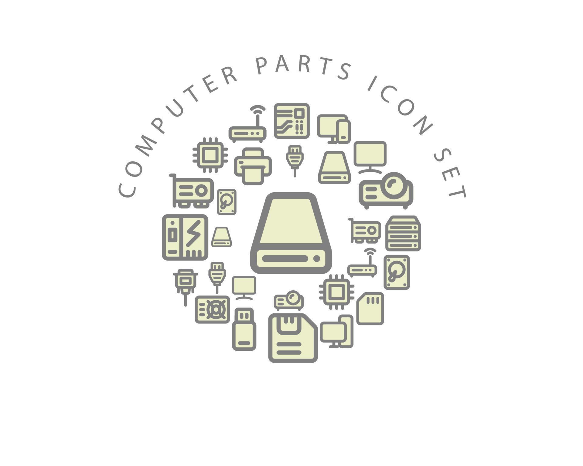 Computer parts icon set design on white background. 10741393 Vector Art at Vecteezy