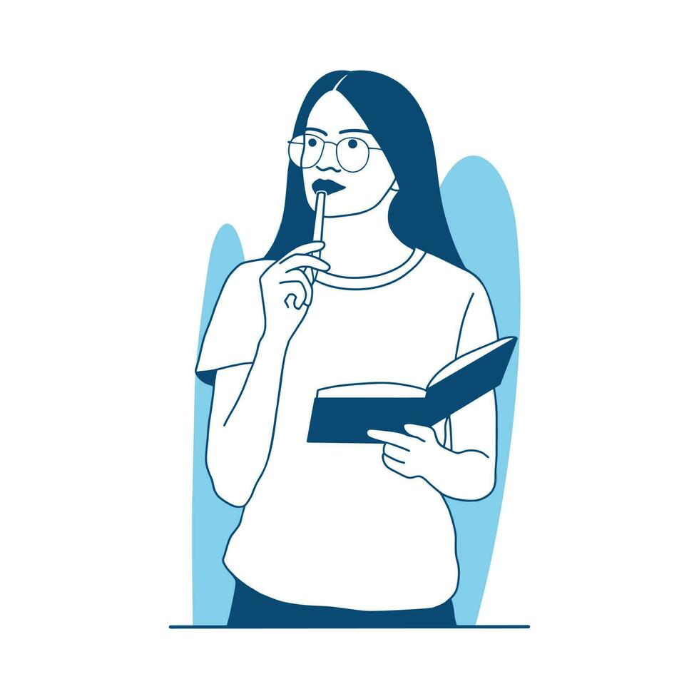 vector illustration beautiful college student girl thinking about ... vector illustration beautiful college student girl thinking about ...