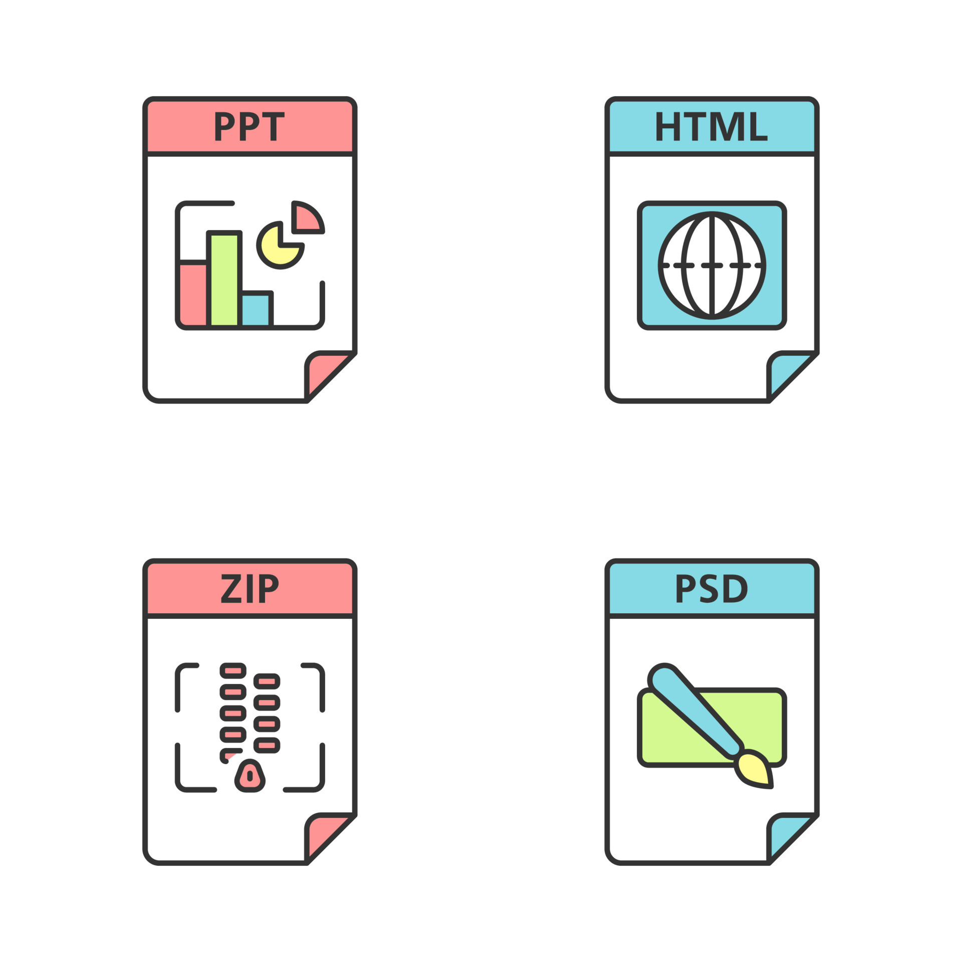 Files Format Color Icons Set Presentation Webpage Archive Image