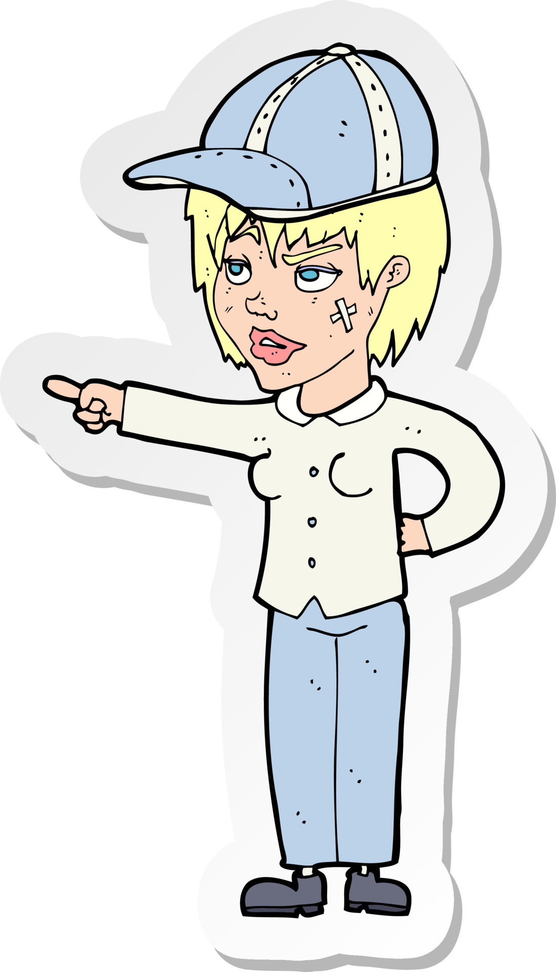 sticker of a cartoon woman pointing 10764561 Vector Art at Vecteezy