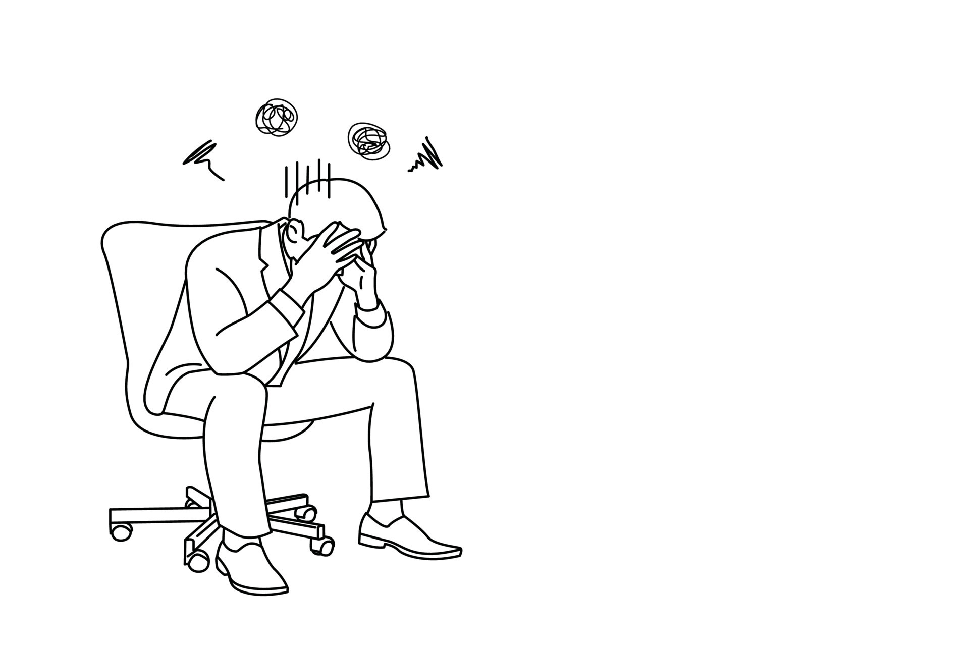 Drawing of young businessman sitting on chair with head down because ... Drawing of young businessman sitting on chair with head down because ...