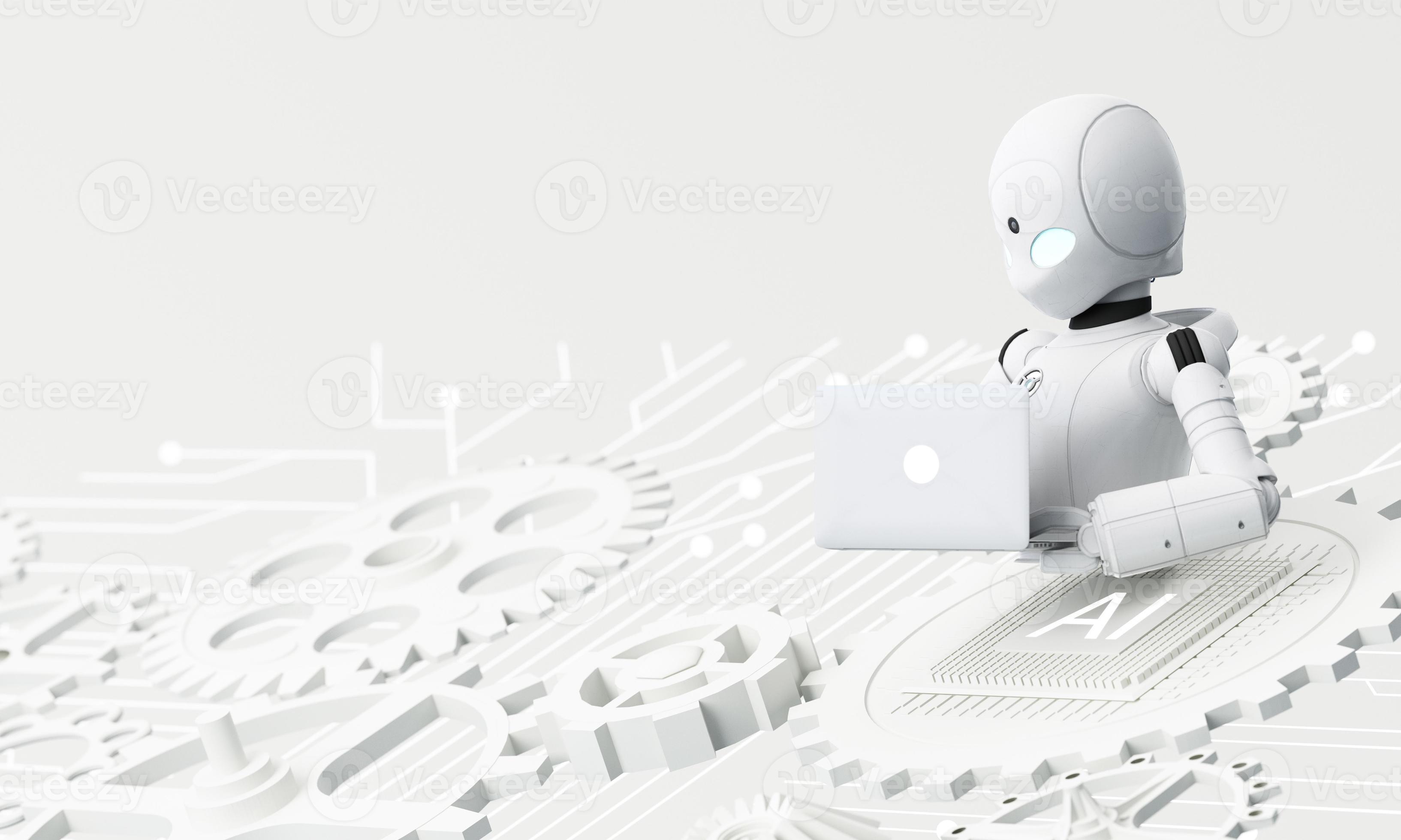 Robot cybernetic organism works with a virtual HUD interface in reality ...