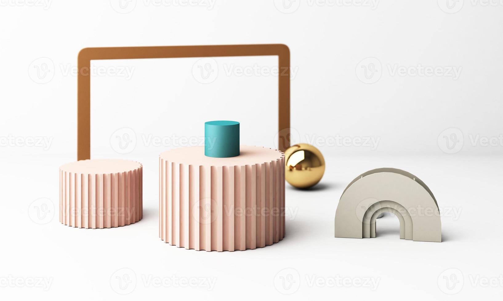 3d rendered illustration with geometric shapes. Pastel colors platforms ...