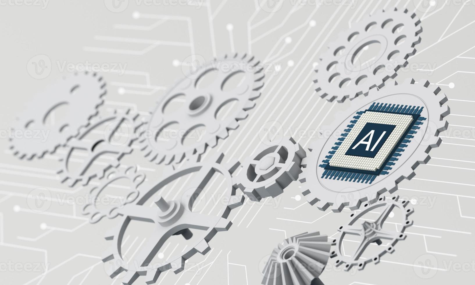 Artificial intelligence web banner. of a processor chip. The process of data processing ...