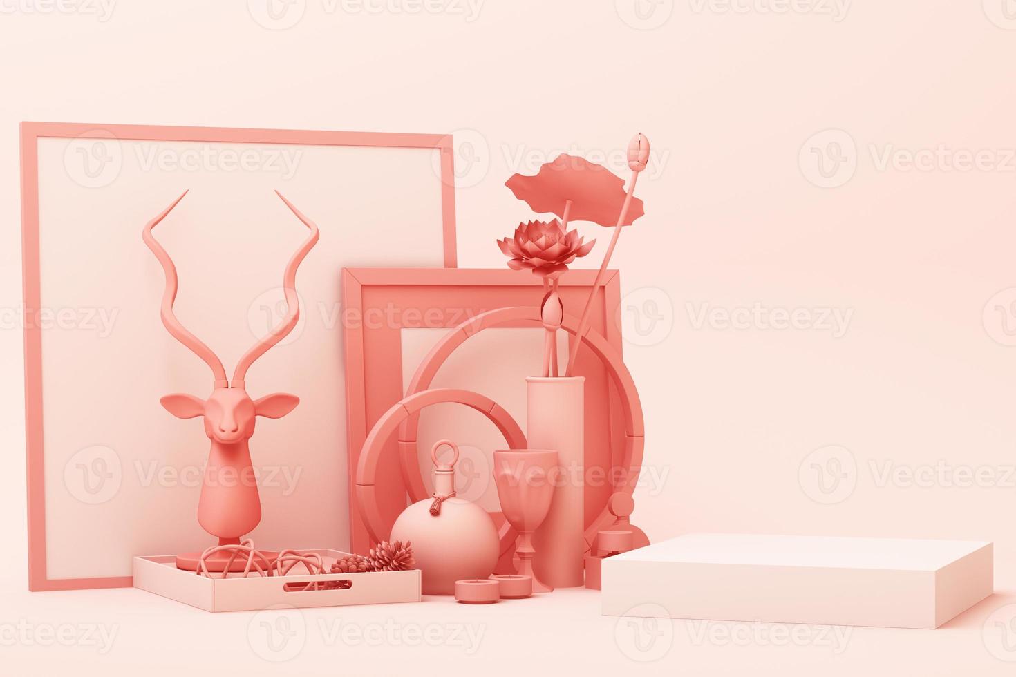 Abstract Geometric Shape Pastel Pink Color Scene Minimal With Decoration And Prop Design For