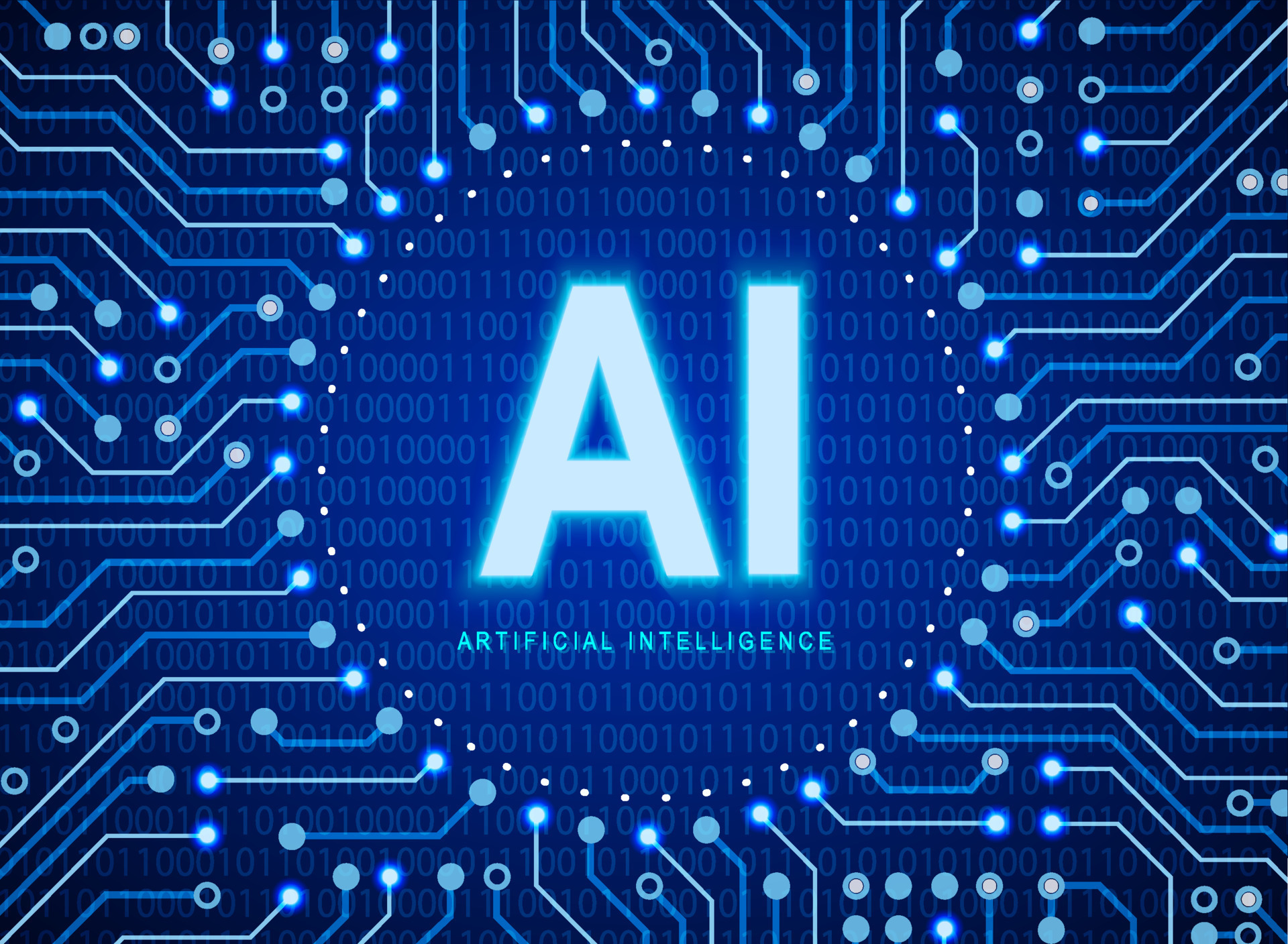 Ai Text On Circuit Neon Lines And Binary Code Background Artificial Intelligence Abstract