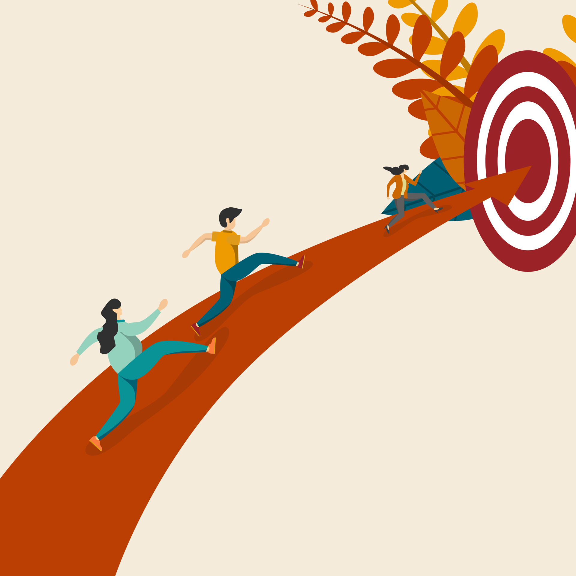 Businessman and businesswoman running towards the goal, running towards ... Businessman and businesswoman running towards the goal, running towards ...