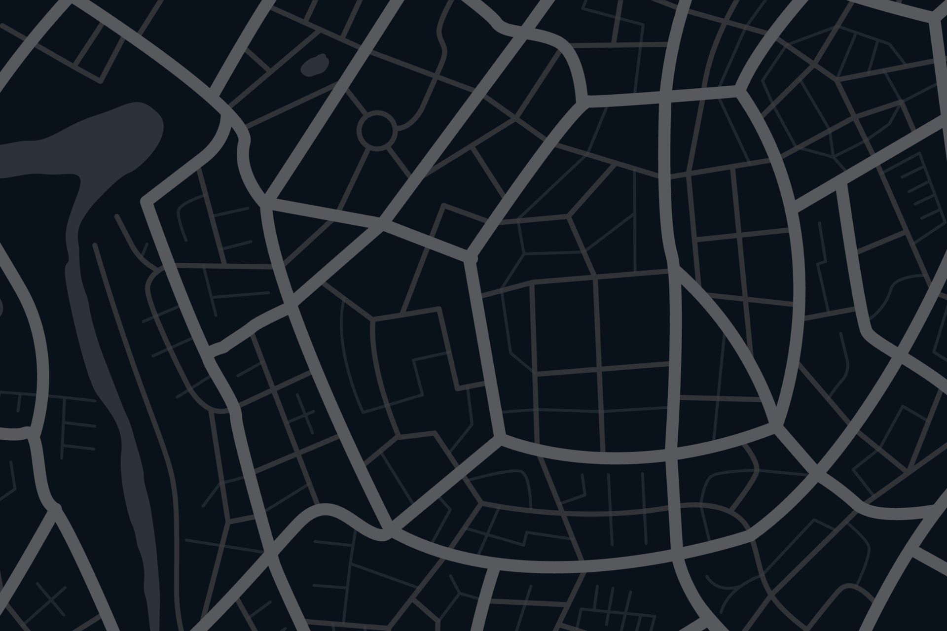 Aerial clean top view of the night time city map with street and river ... Aerial clean top view of the night time city map with street and river ...