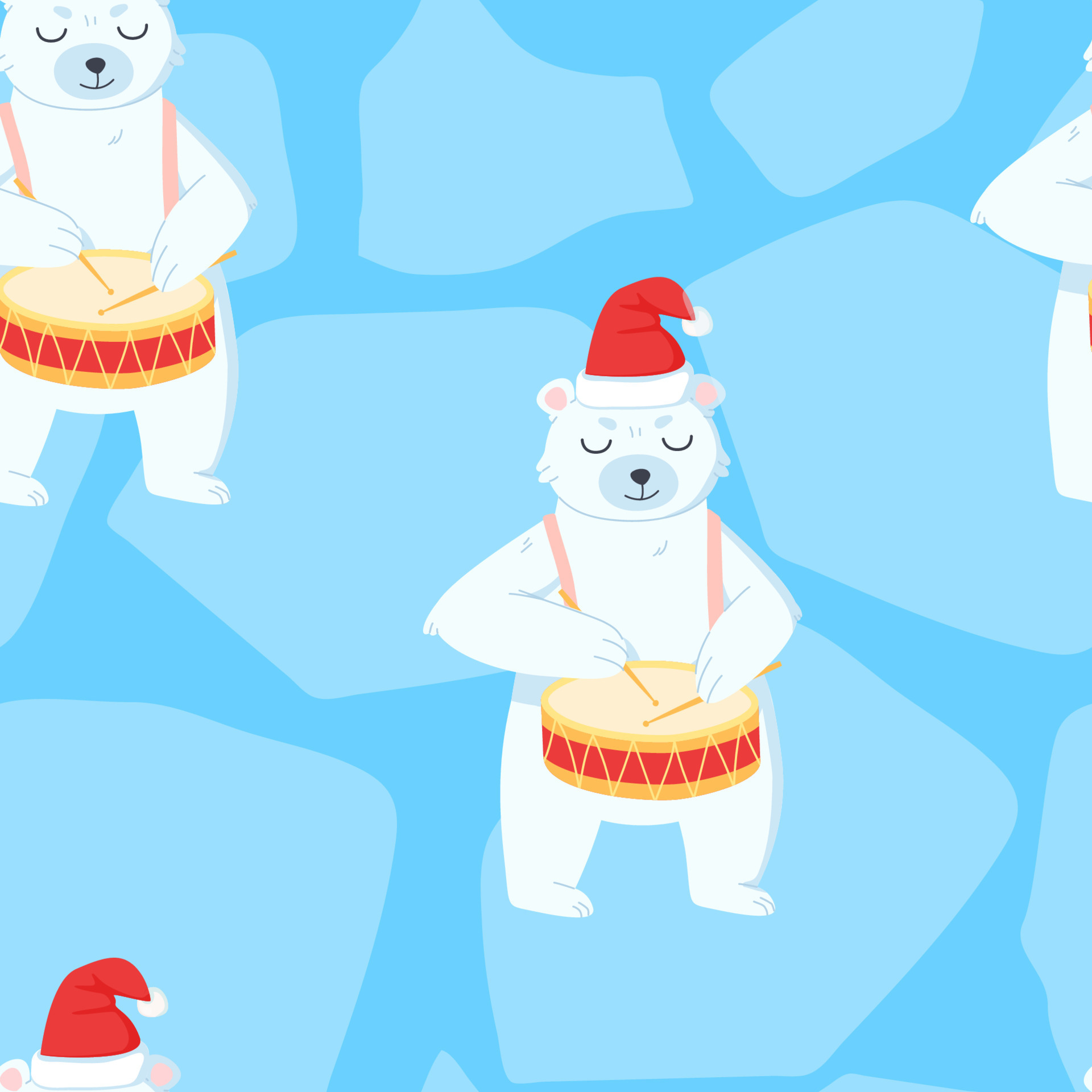 Funny Senmless Pattern With White Polar Bear Celebrating Christmas In