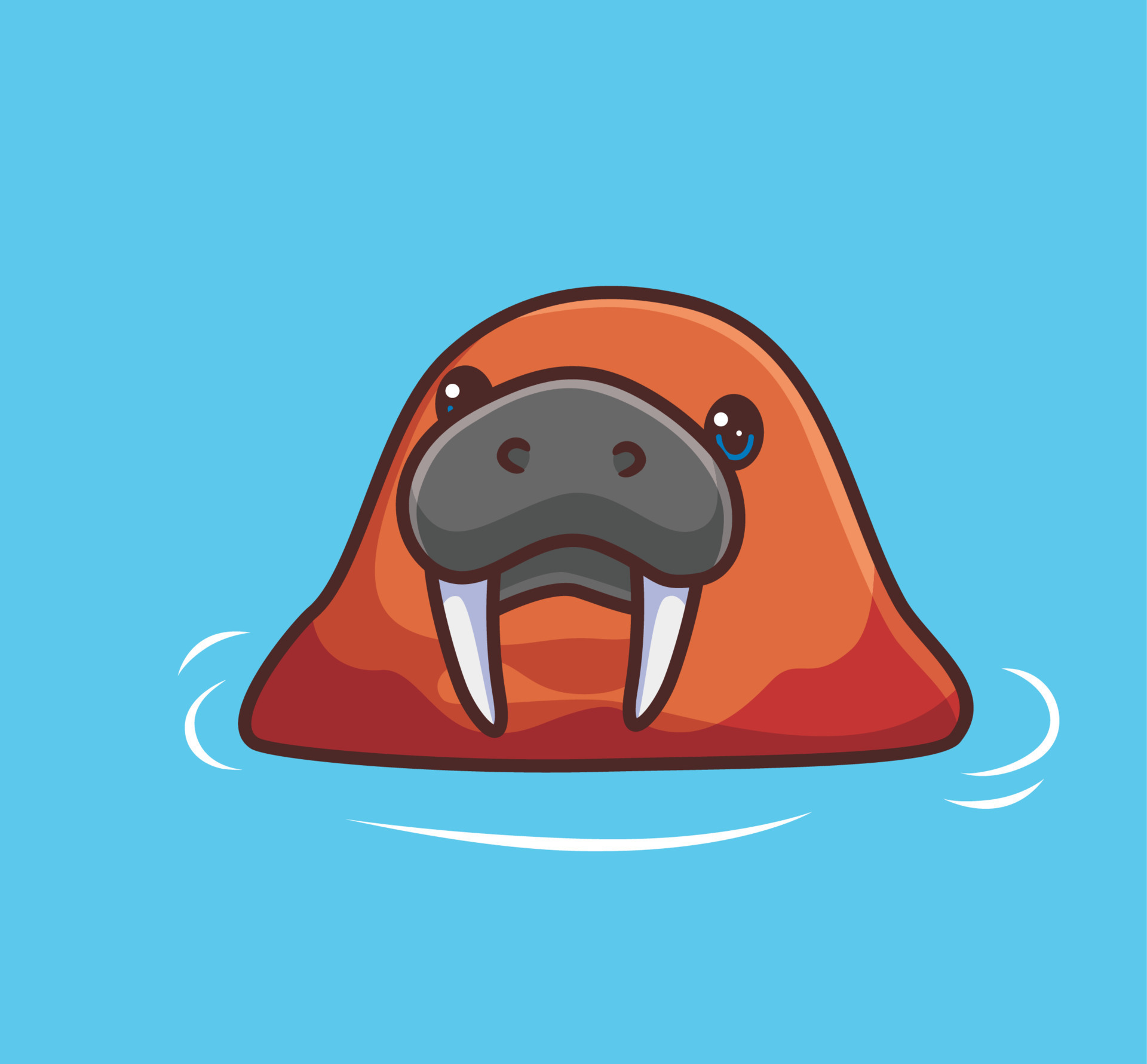 cute walrus bathing. isolated cartoon animal illustration. Flat Style Sticker Icon Design ...
