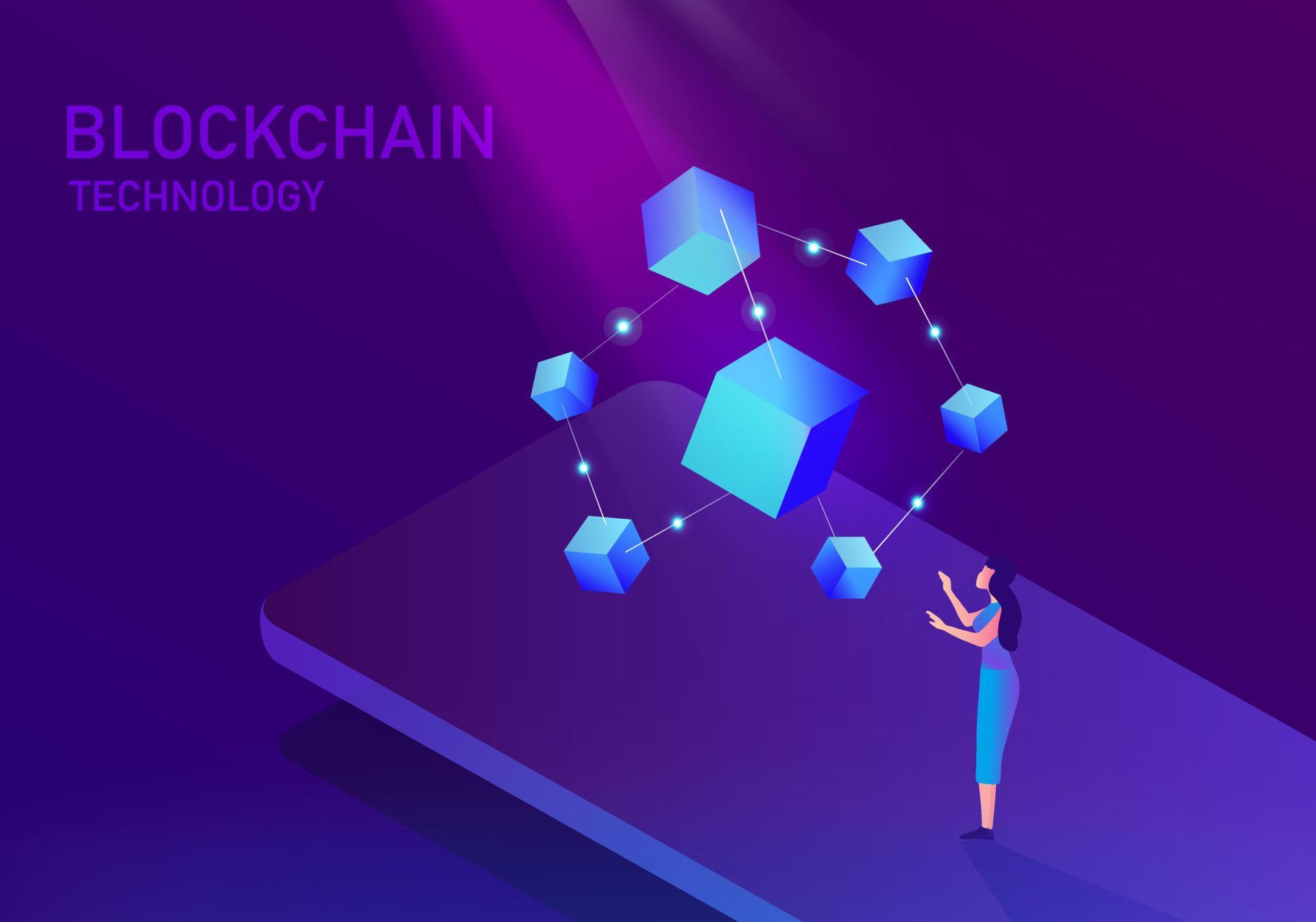 Blockchain technology concept, woman has experience in future ...