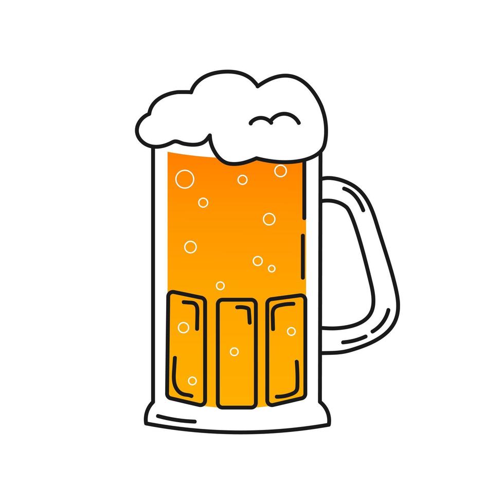 Glass Beer Mug In Cartoon Style Isolated On White Background For Beer Menu Design For Fest Hand