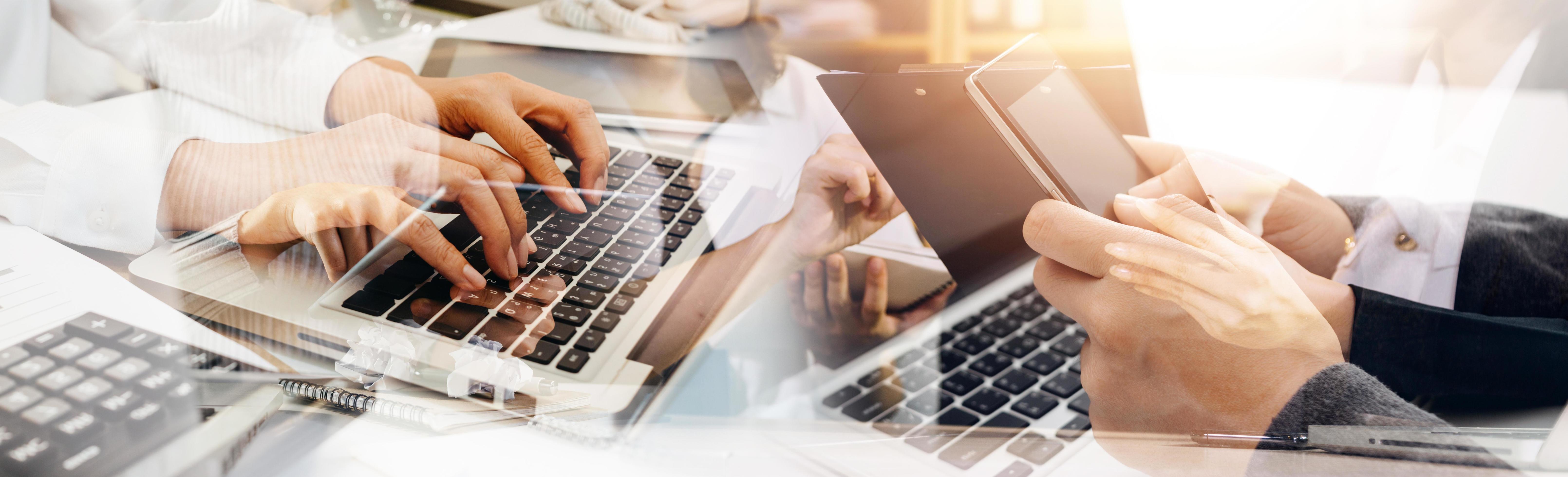 Business team finance or bookkeeper working with a calculator to ...