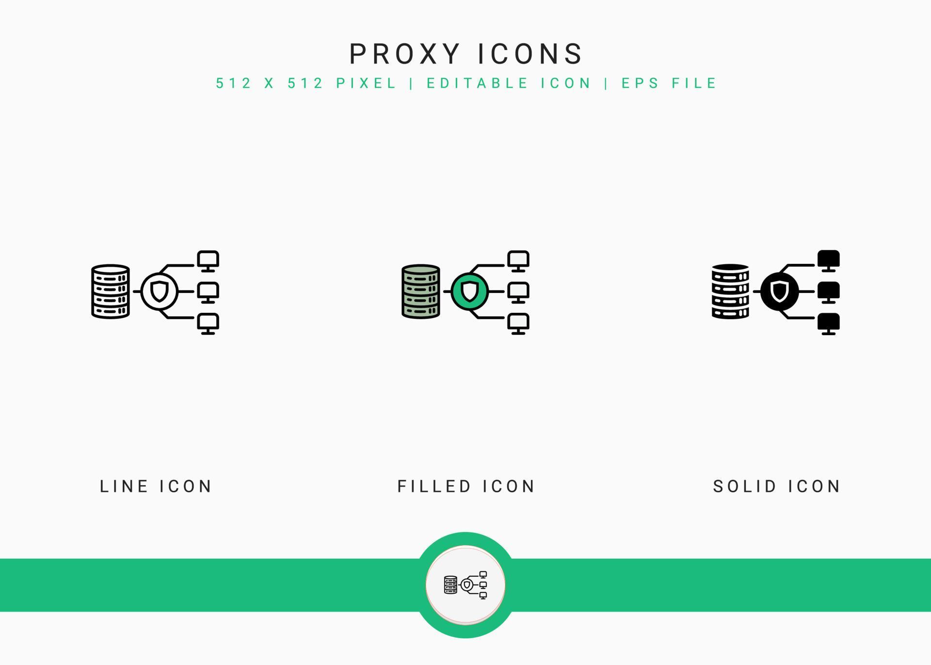 los iconos de proxy establecen una ilustración vectorial con un estilo ...