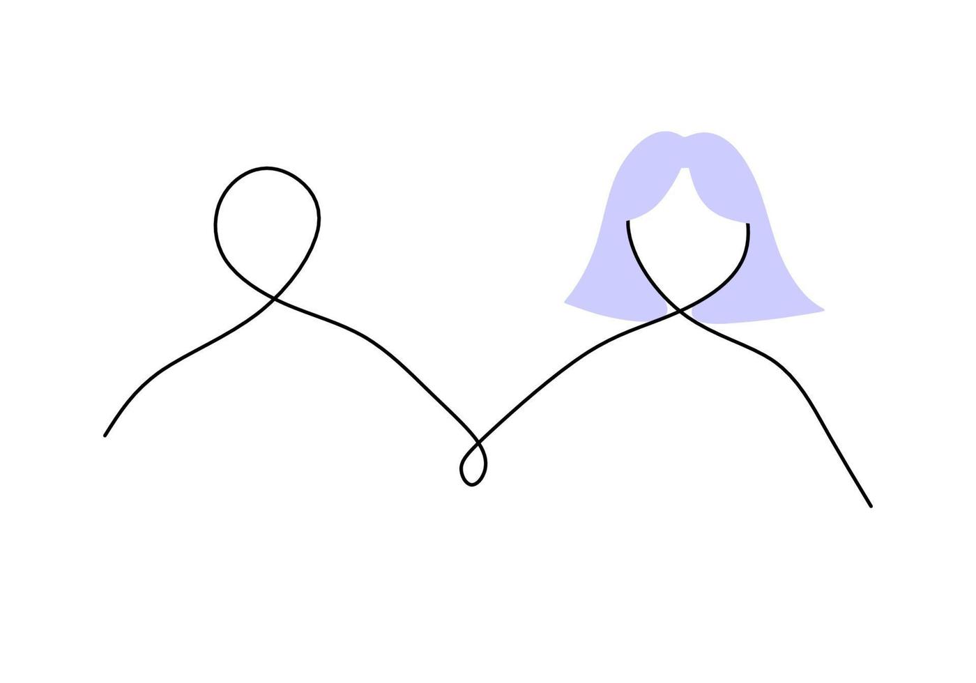 One Continuous Single Line Hand Drawing Of Couple On White Background