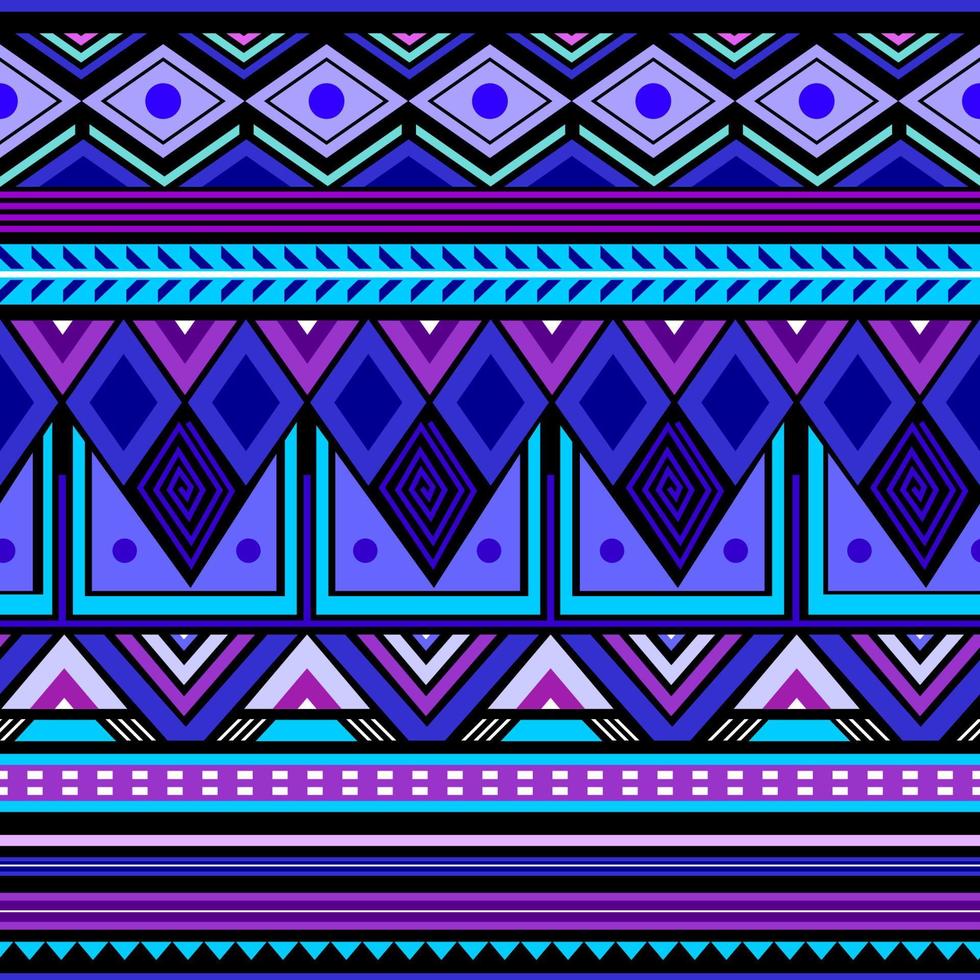 Geometric Tribal Ethnic Seamless Pattern In Blue Dominant Color