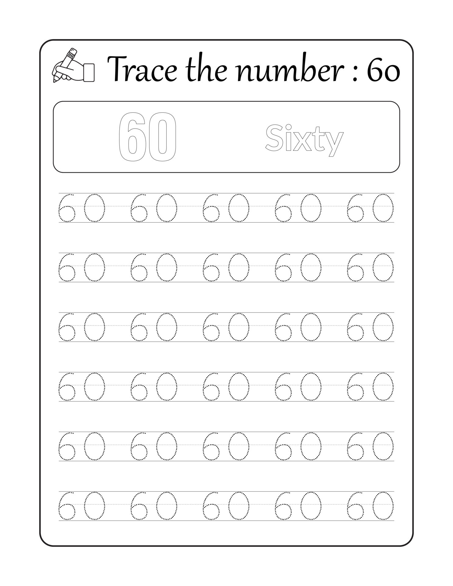 Trace the number 60. Number Tracing for Kids 10820861 Vector Art at ...