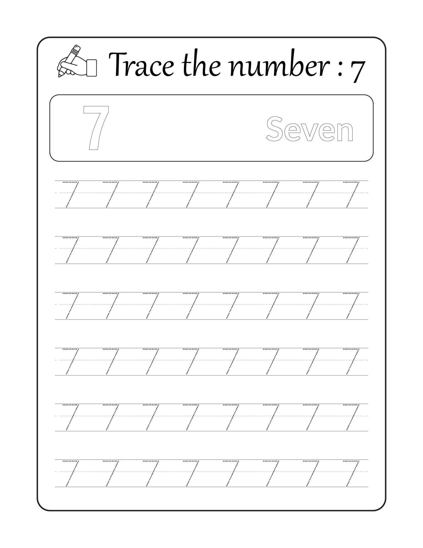 Trace the number 7. Number Tracing for kids 10820864 Vector Art at Vecteezy