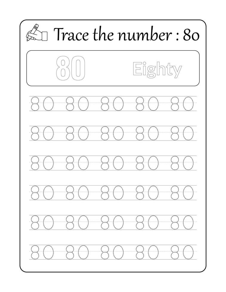 Trace the number 80. Number Tracing for Kids 10820899 Vector Art at ...