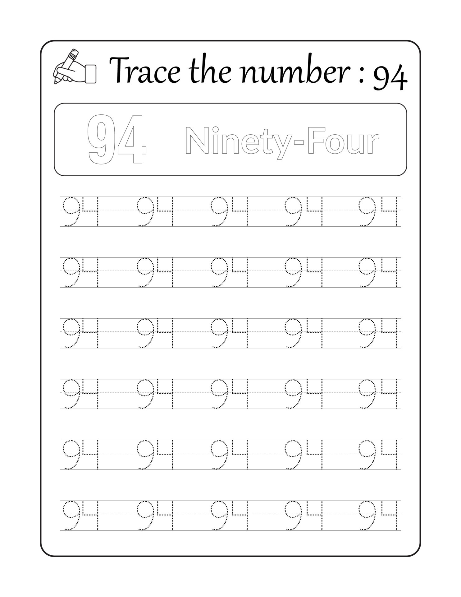 Trace the number 94. Number Tracing for Kids 10820909 Vector Art at Vecteezy