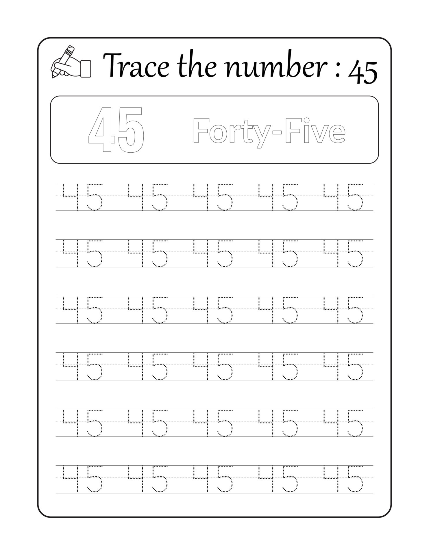 Trace The Number 45 Number Tracing For Kids 10820913 Vector Art At